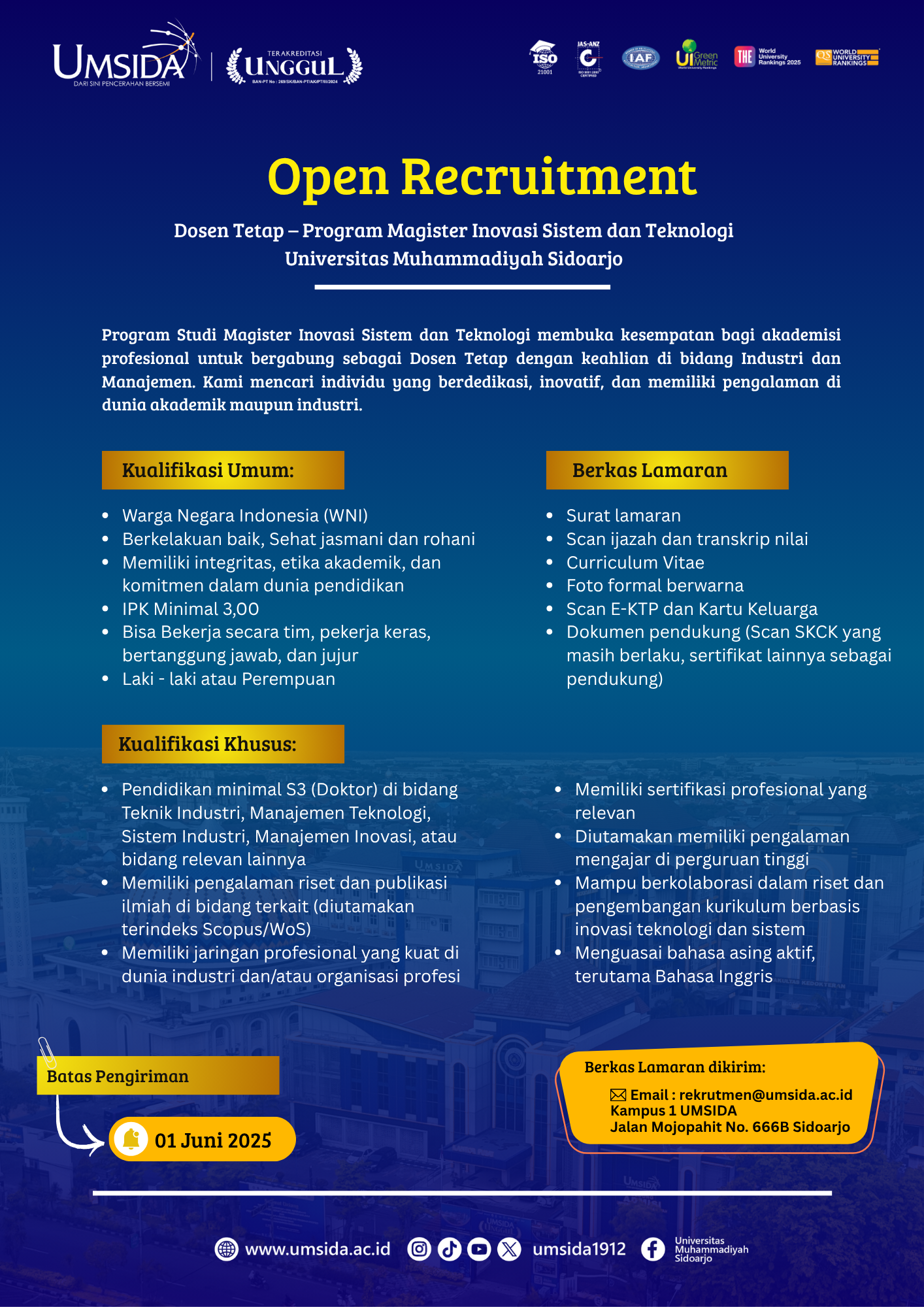 Open Recruitment Dosen Tetap Program Magister Inovasi Sistem dan ...